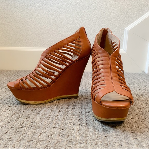 JustFab | Shoes | Justfab Brown Strappy Wedges | Poshmark